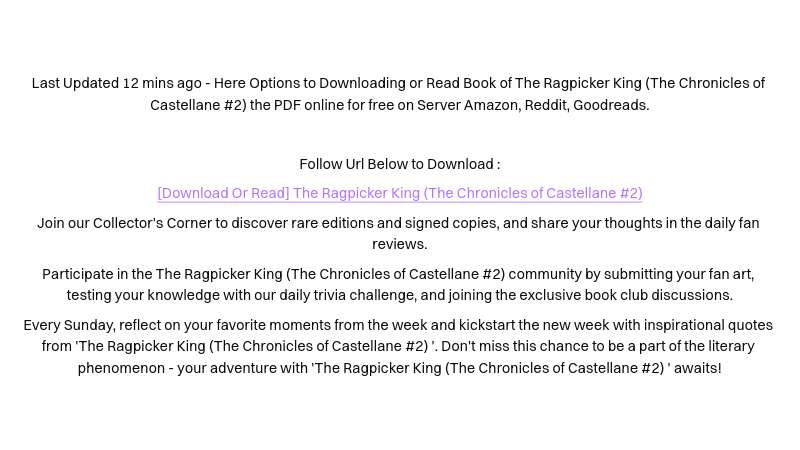 Download @PDF The Ragpicker King (The Chronicles of Castellane #2) by Cassandra Clare | Built ...